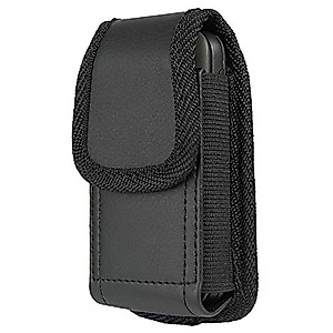 Flip Phone Case, Nakedcellphone Black Vegan Leather Vertical Pouch [with Belt Loop, Metal Clip, Magnetic Closure] for Alcatel Go Flip V, MyFlip, TCL Flip Pro Classic, Cingular Flip 4, Nokia 2720 2760