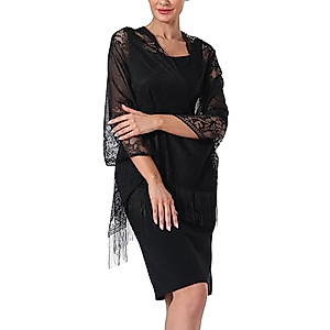 BRYCTSISEN Women’s Floral Lace Shawls and Wraps for Evening Dress Fringe Lace Pashmina Scarf for Wedding Costume Party (Black)