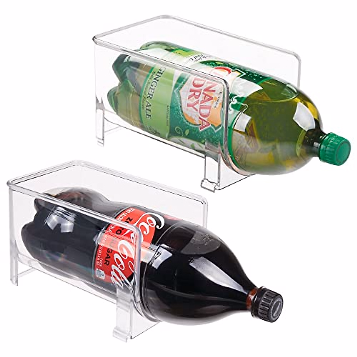 mDesign Large Stackable Kitchen Bin Storage Organizer Rack for Pop/Soda Bottles for Refrigerator, Pantry, Countertops and Cabinets - Holds 2-Liter Bottles - 2 Pack - Clear