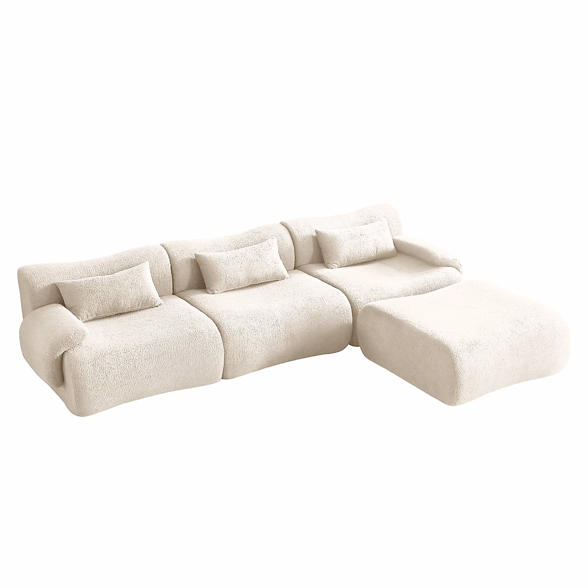 Luoxiao Modular Sectional Sofa L Shaped Sectional Couch Luxury Modern Cloud Couch with Chaise Oversized Bamboo Shaped Sofa Comfy Fluffy Boucle Floor Sofa for Living Room, Beige 3 Seat and Ottoman