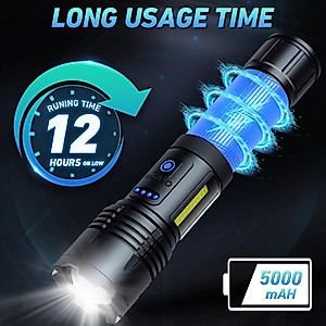 Rechargeable LED Flashlights High Lumen,990,000 Lumens Super Bright Flashlight,Powerful Flash Light 7 Modes with COB Work Light IPX7 Waterproof for Outdoor Emergency Camping Hiking