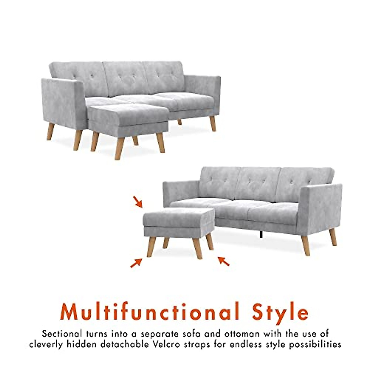 CosmoLiving by Cosmopolitan Gloria Upholstered Sofa, Light Gray