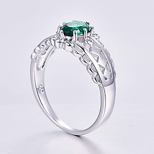 Emsione 925 Sterling Silver Plated Created Emerald Quartz CZ Oval Cut with Round Side Stones Wedding Engagement Eternity Band Ring Size 9 Color Green