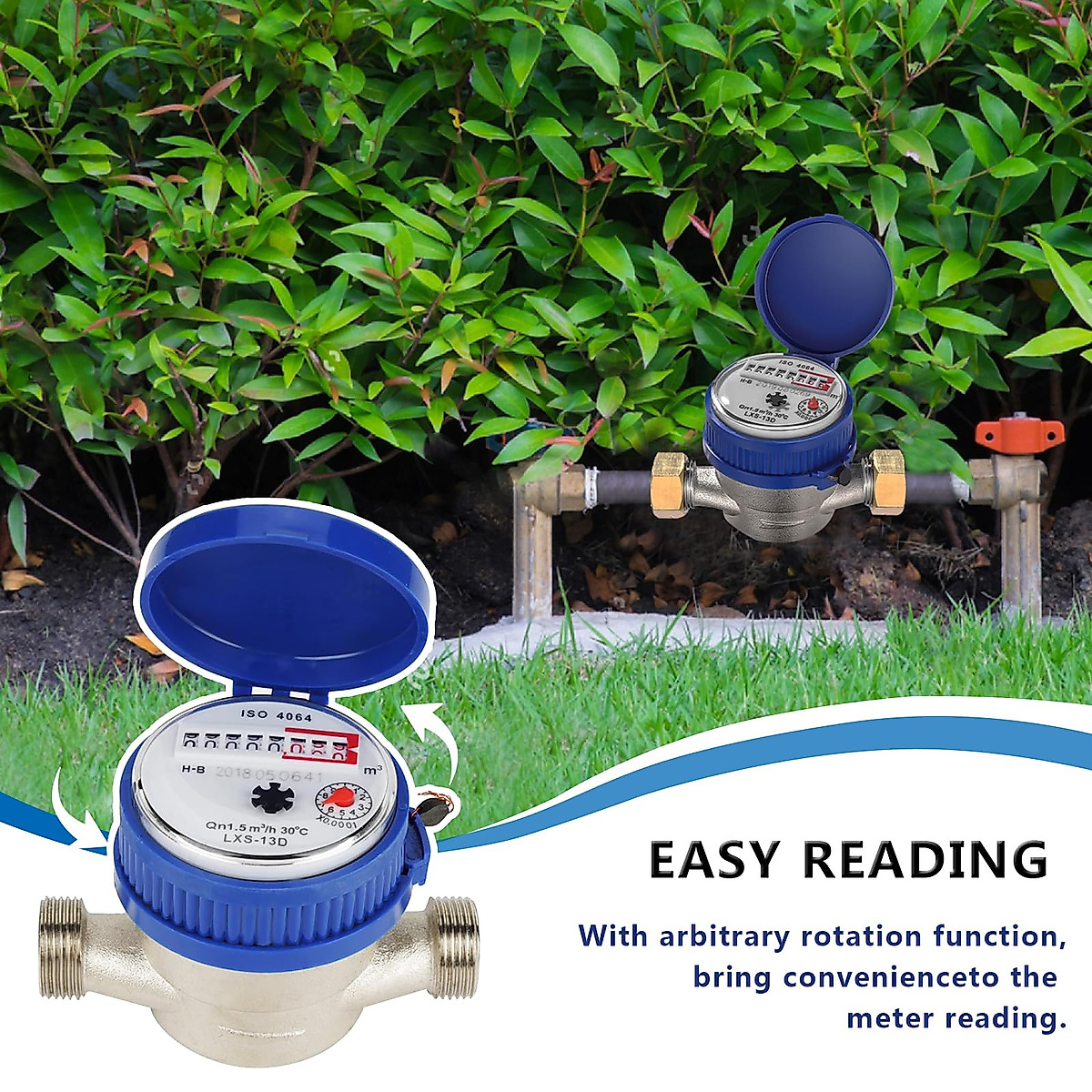 LEADWIN Water Metal, Flow Meter, DN15, 1/2" NPT Couplings, Accurate Long Time Cold Water Meter, for Garden and Home Use