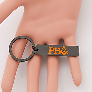 BEKECH Prince Hall Inspired Gift Freemasons Masonic Square and Compass Masonic Symbol Keychain PHA Mason Jewelry for Prince Hall Lovers Men Women (silver)