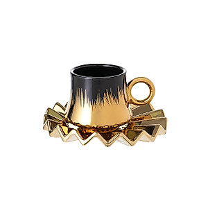 GLOXZY Turkish Coffee Cup Set of 6 with Saucers & Tray - Luxury Arabic Greek Japanese Marble Ceramic Tea Cups for Espresso Cappuccino Latte Mocha, Ideal Gift - 3.5oz, Black Gold