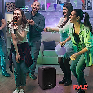 Pyle Bluetooth Karaoke PA Speaker - Indoor / Outdoor Portable Sound System with Wireless Mic, Audio Recording, Rechargeable Battery, USB / SD Reader, Stand Mount - for Party, Control - PSBT65A Black