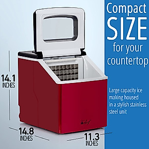 Deco Chef 40LB Countertop Ice Maker for Home, Office, Bars, and Parties, Makes Extra Large Cubes, 2.4 lb of Ice Every 15-20 Minutes, Self Cleaning, LCD Status Indicator, Adjustable Cube Size, Red