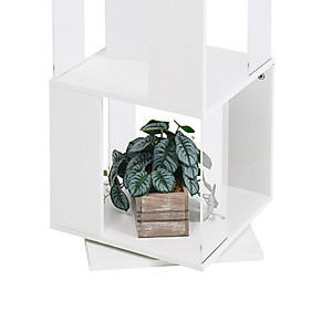 FRITHJILL 360° Rotating Bookshelf, 6-Tier Modern Display Shelf with Acrylic Plates, White Corner Storage Rack for Home Office - Space-Saving Organizer for Books, Plants, Decor
