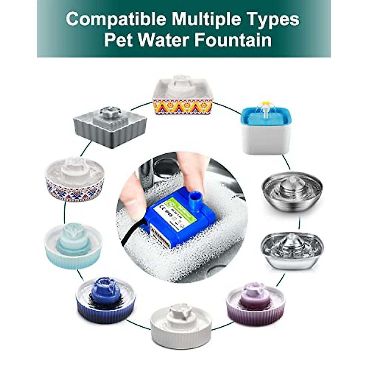 Cat Water Fountain Pump,Pet Fountain Pump Replacement Pump DR-DC160 Motor for 360°Stainless Steel Cat Fountain and Cupcake Ceramic Cat Drinking Fountain(No LED Light)