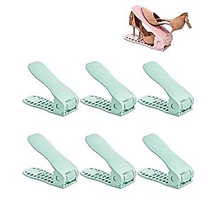 LKH Green Shoe Slots Space Saver, Shoe Organizers and Storage, Shoe Slots Organizer, Shoe Stack - 6 Piece Set (Color : Green)