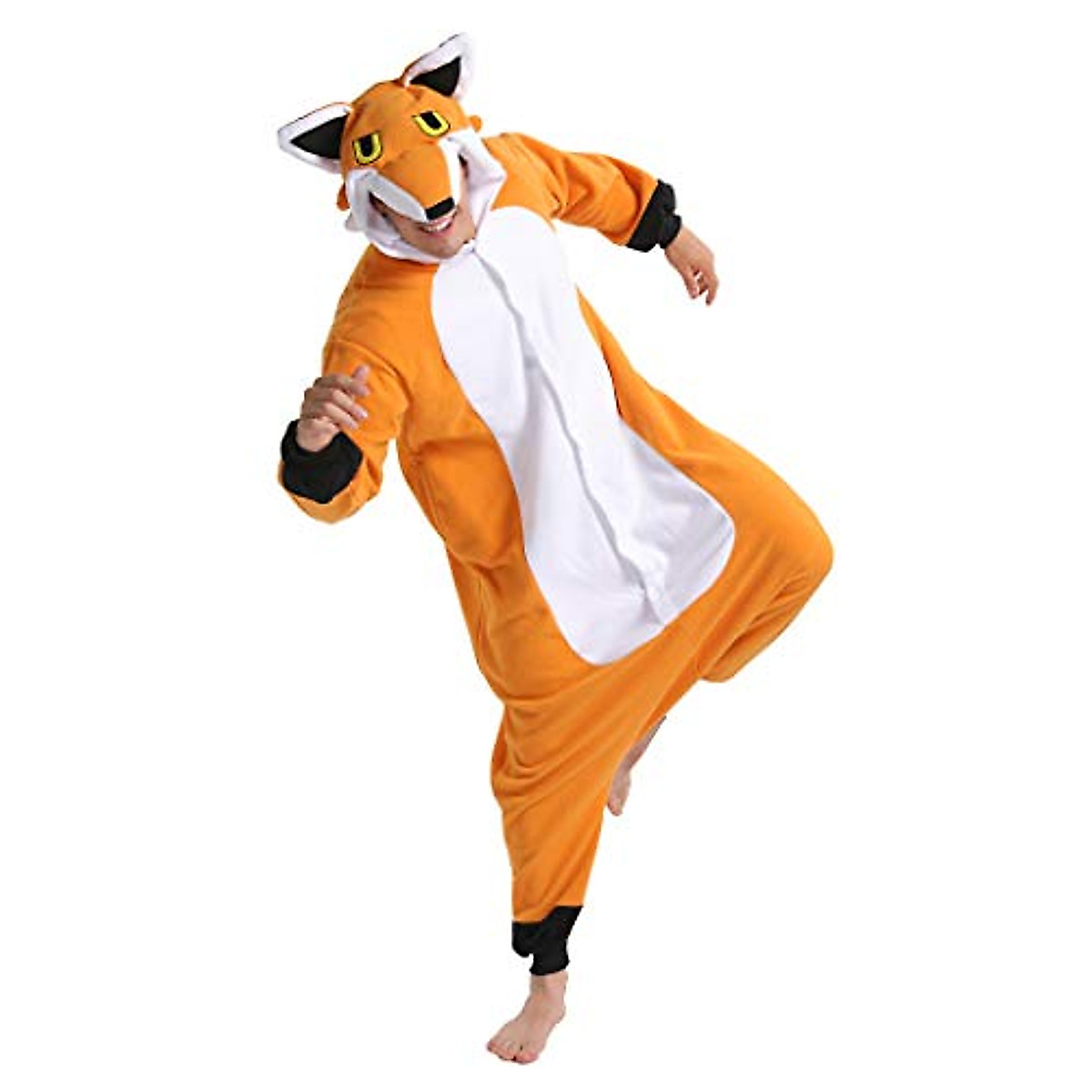 dressfan Animal Fox Onesie Fox Costume Cosplay Costume Fox Pajamas One Piece Sleepwear Orange for Unisex Adults Teens Kids