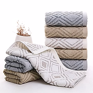 Pidada Hand Towels Set of 2 Diamond Pattern 100% Cotton Absorbent Soft Decorative Towel for Bathroom 13.4 x 29.5 Inch (Beige Brown)