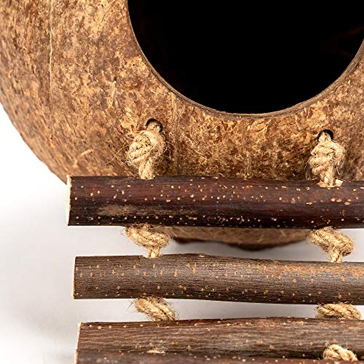 andwe Coconut Bird Nest Hut with Ladder for Parrots Parakeet Conures Cockatiel - Small Animals House Pet Cage Habitats Decor