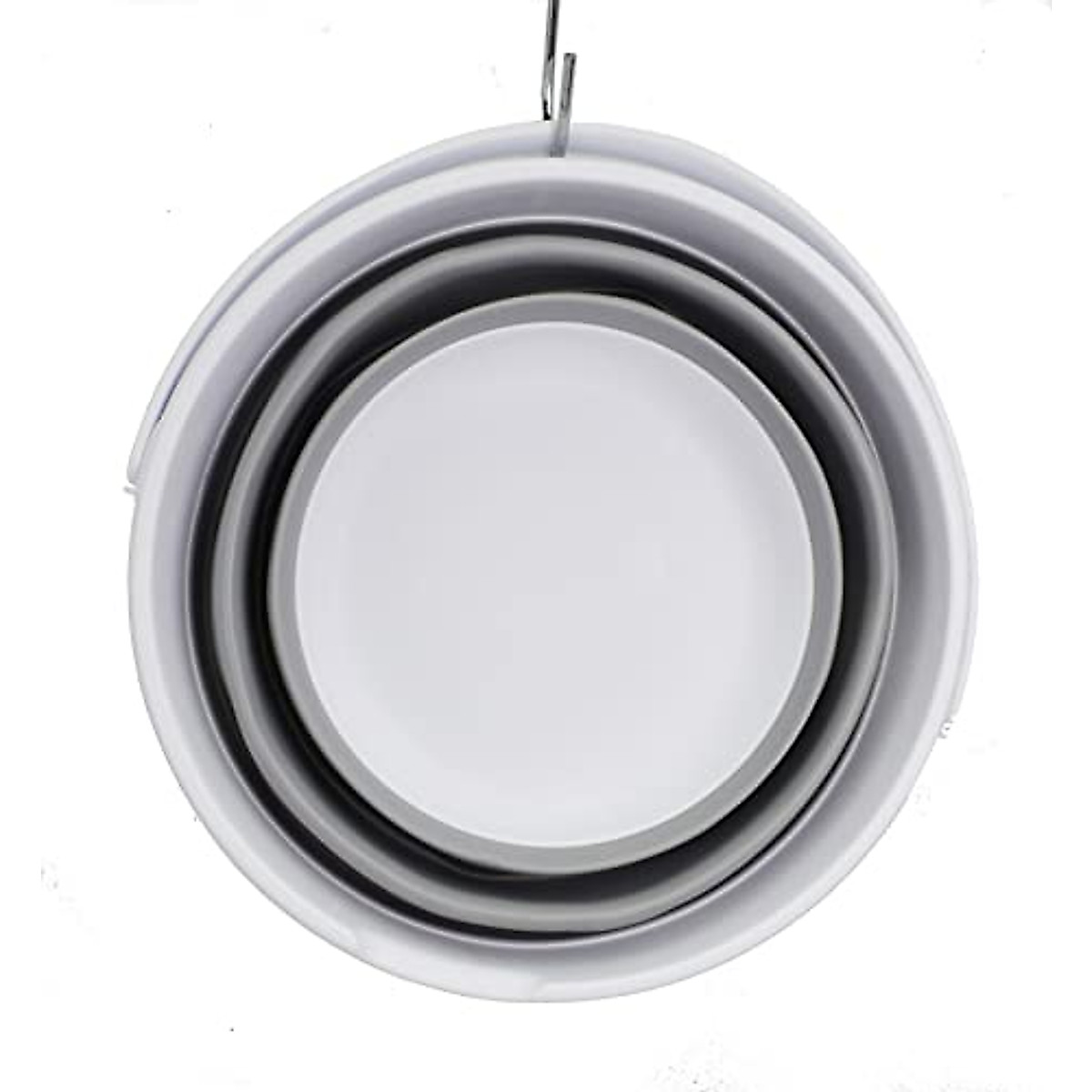 SAMMART 10L (2.6 Gallon) Collapsible Plastic Bucket - Foldable Round Tub - Portable Fishing Water Pail - Space Saving Outdoor Waterpot. Size 31cm Dia (White/Grey, 1)