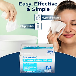 Steri-Wash® Aftercare Piercing Wipes 100 Count - Sterile Saline Solution for Gentle and Convenient Piercing Cleansing for Nose, Ear, Belly, Lips - Cleanses, Sanitizes and Soothes Skin Irritations