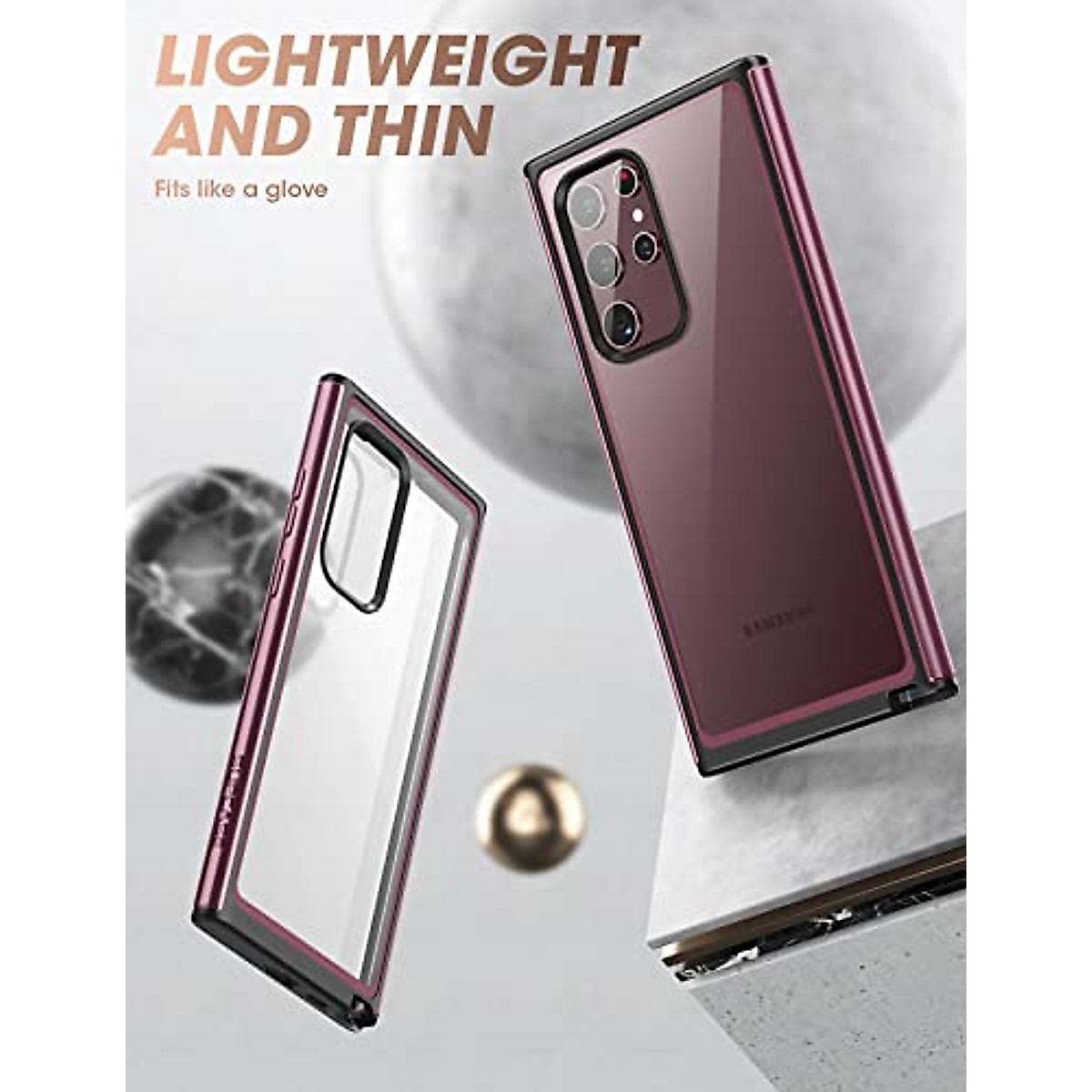 SUPCASE UB Edge Pro Series Case for Samsung Galaxy S22 Ultra 5G (2022 Release), Slim Frame Clear Protective Case with Built-in Screen Protector (Wine)