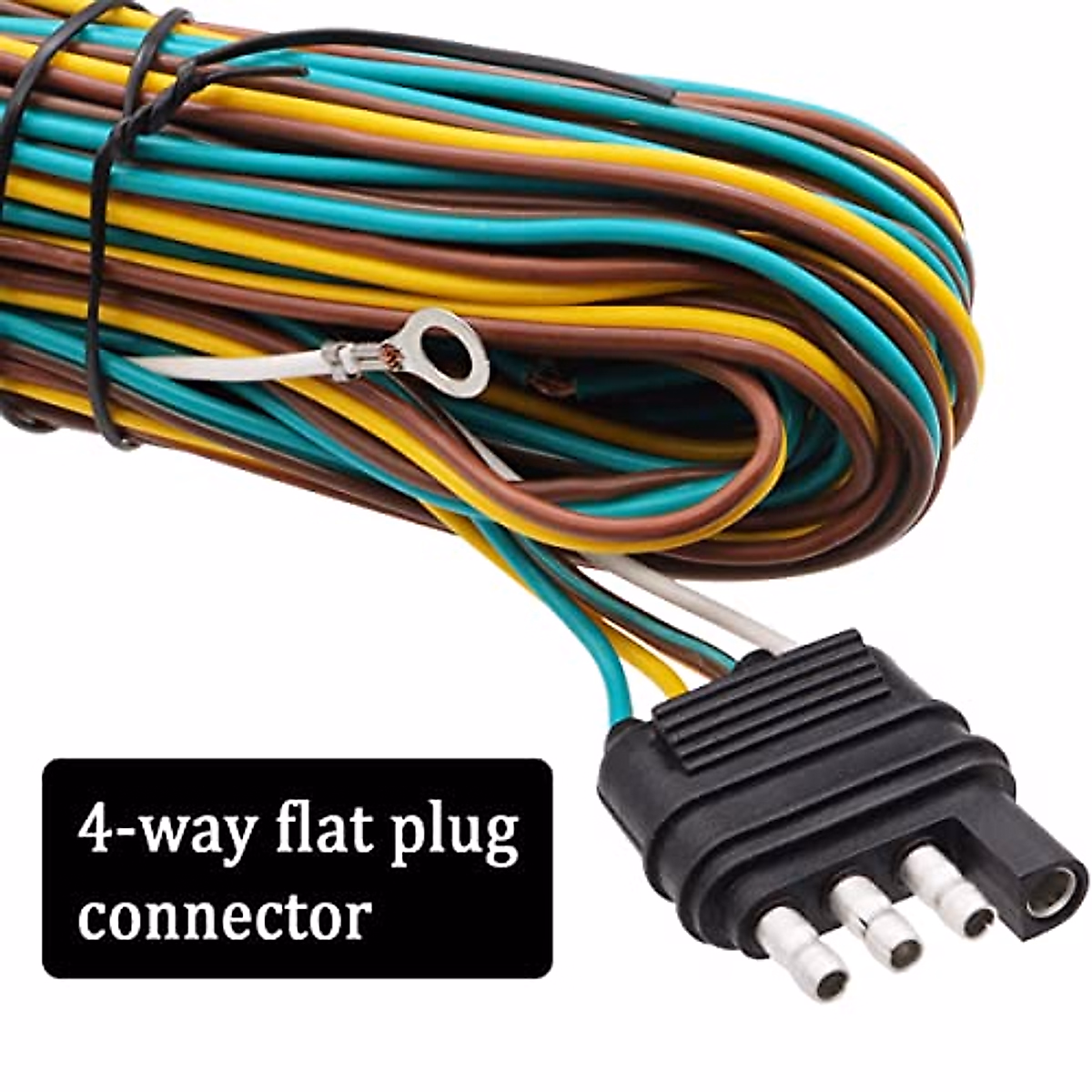 Seamaka 25ft 4 Wire 4-Flat Trailer Light Wiring Harness Extension Kit, Trailer Wiring Harness with 18 Gauge White Ground Wire for Trailers O-016