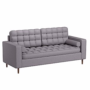 Edenbrook Lynnwood Upholstered Sofa - Couch for Living Room Office or Bedroom - Mid-Century Modern Design Furniture - Buttonless Tufting - Simple Assembly - Includes Bolster Pillows - Light Gray