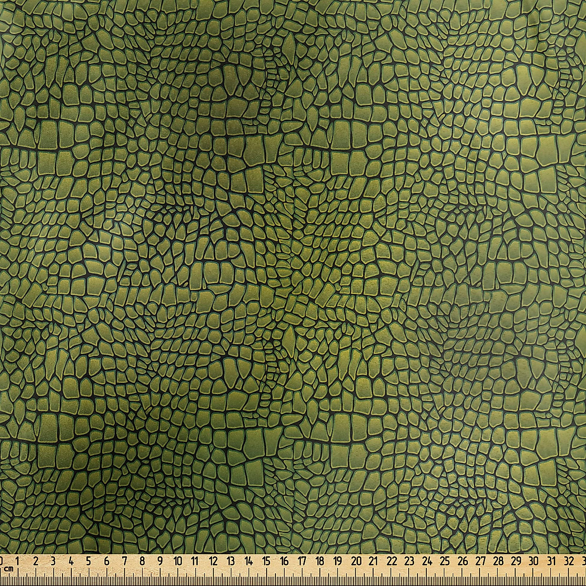 Lunarable Alligator Fabric by The Yard, Realistic Style Digital Illustration of Crocodile Reptile Animal Skin, Decorative Satin Fabric for Home Textiles and Crafts, 2 Yards, Olive Green