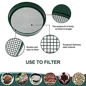Soil Sieve Garden Riddle Sieve 12" Diameter, Fine Mesh Soil Sieve, Potting Sieve with 4 Interchangeable Filter Mesh Sizes 3,6,9,12mm and Shovel