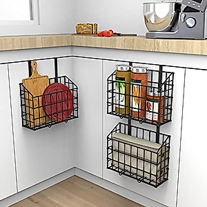 3 Pack Over The Cabinet Door Organizer, Over Doors Wall Mounted Hanging Baskets Organizing for Cutting Board Foils Cookie Sheet and plate, Metal Storage Holder Rack for Kitchen Bathroom Pantry