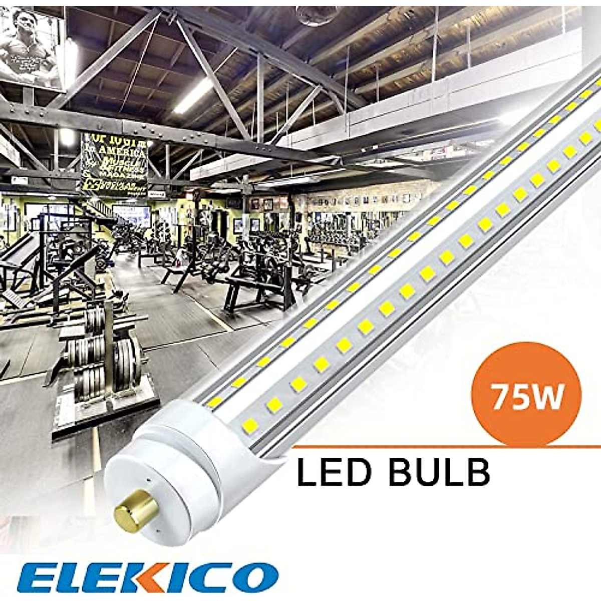 ELEKICO 75w 8ft Led Bulbs, 9500lm 5000k 8' Led Bulbs, V Shaped Clear Cover T8 Led Tube Lights 8ft, T8 Led Bulbs 8 Foot, 8' Led Replacement for T8 T10 T12 F96t12 Fluorescent Tubes