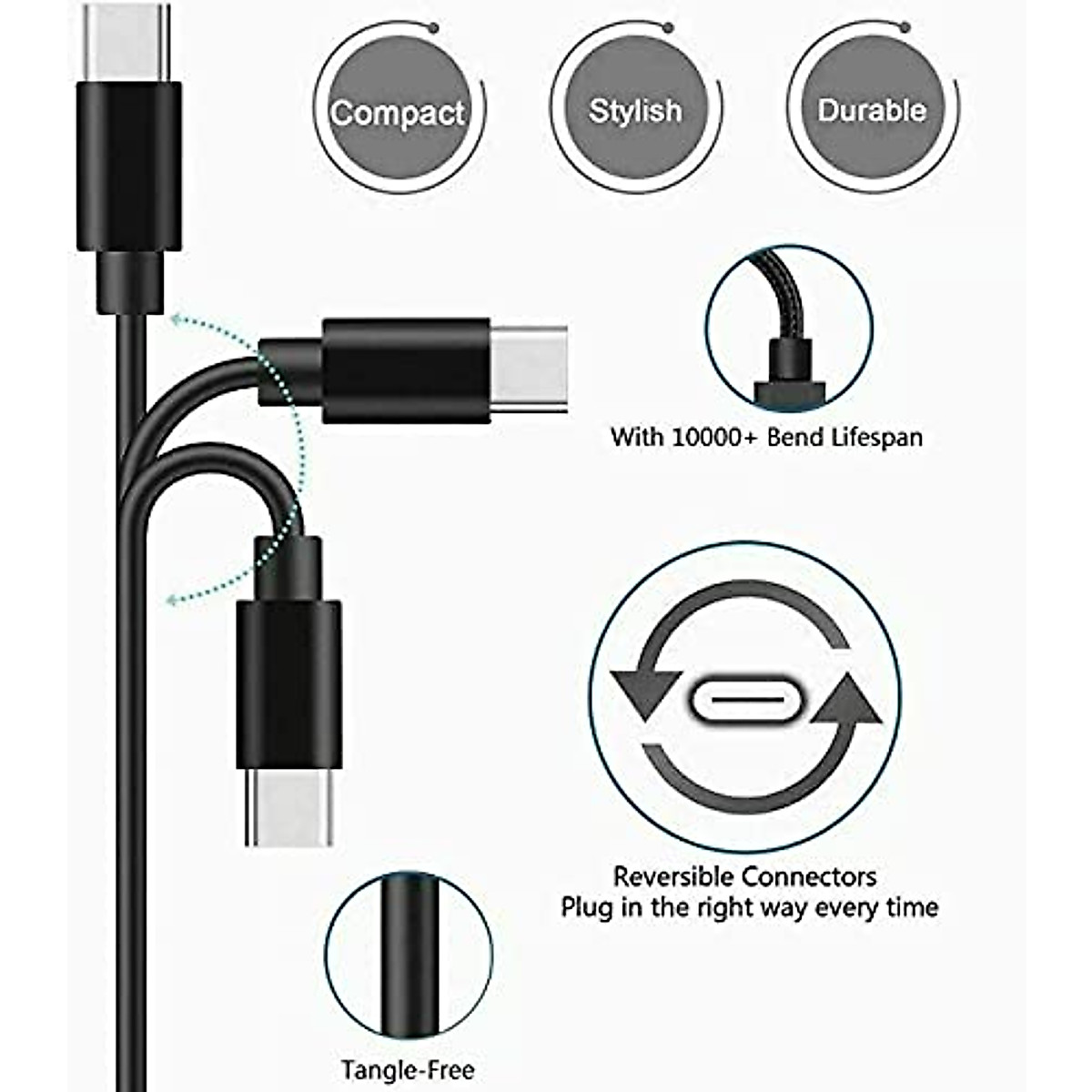Replacement USB-C Charger Charging Cable Cord for TOZO T12 NC9 T10 T9 NC7 NC2 G1 A1 A2 Mini A3 X1 T12 Pro W1 W3 W8 PA1 PB2 PB3 Crystal Buds Wireless Earbuds & More USB-C Earbuds/Headphones (5ft Black)