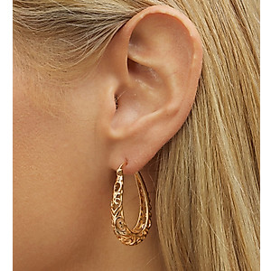 Barzel 18K Gold Plated Filigree Hoop Earrings For Women (Gold)