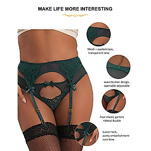 Garter Belts Plus Size Lace High Waisted Suspender Belt with 4 Metal Clip for Women's Stockings/Lingerie Green