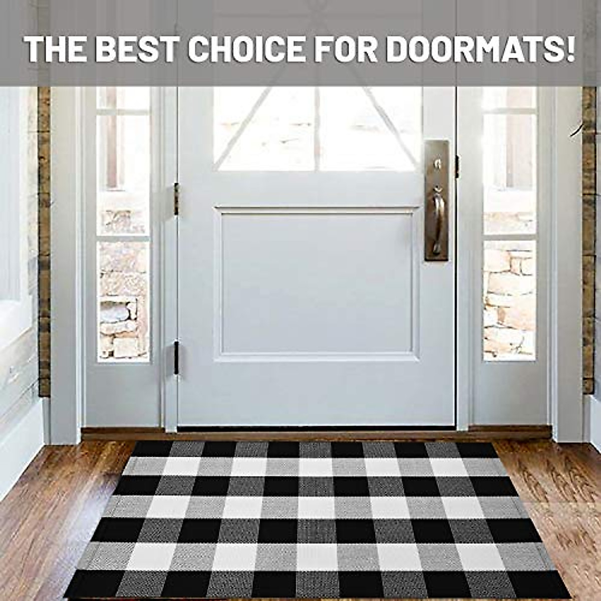 IOHOUZE Buffalo Plaid Checkered Rug - 27.5" X 43" Door Mat for Front Porch Decor/Home Decor, Black and White Washable Entryway Rug Welcome Outdoor Mat/Spring/Summer Doormat/Christmas Decoration