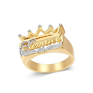 Gemiac Personalized Name Ring with Crown 18K Gold-Plated Nameplate Initial Ring Customized Jewelry Gift for Women Men