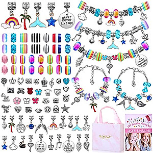 Bracelet Making Kit for Girls, Flasoo 85PCs Charm Bracelets Kit with Beads, Jewelry Charms, Bracelets for DIY Craft, Jewelry Gift for Teen Girls