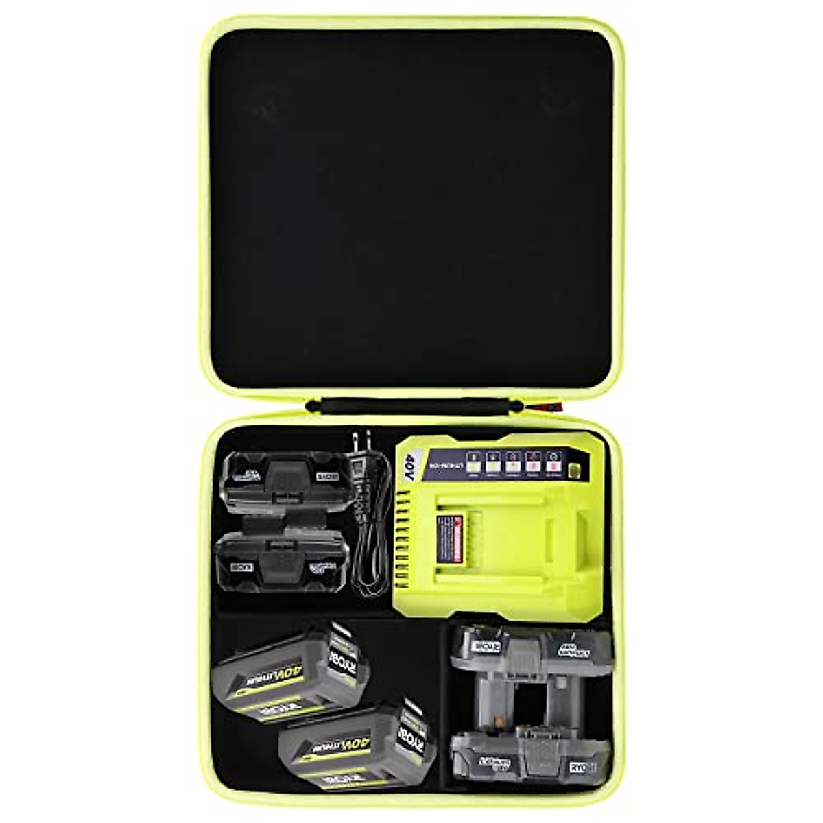 Khanka Hard Battery Storage Box Holder Carrying Case Replacement for Ryobi 12v/18v/40v Li-ion Battery and Charger - Holds 12V 20V 40V 1.5/2.0/2.5/3.0/3.5/4.0/5.0/6.0-Ah Battery, Charger (Case Only)