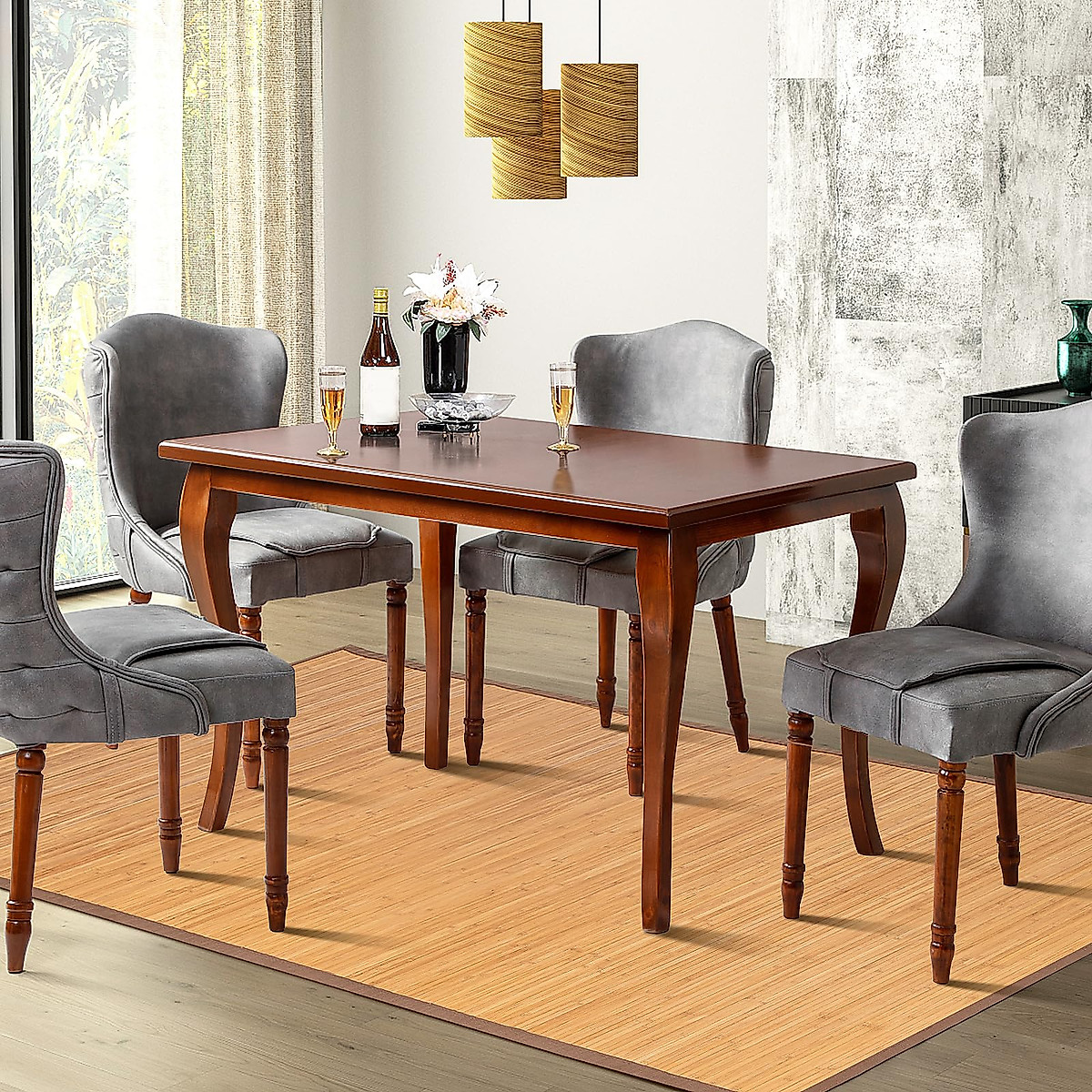 Giantex 5’ x 8’ Bamboo Area Rugs - Floor Mat with Anti-Slip Backing, Durable Roll-up Floor Rug, 60” x 96” Indoor Mat Rug for Dining Room, Living Room, Bedroom, Entryway, Bamboo Carpet (Modern)