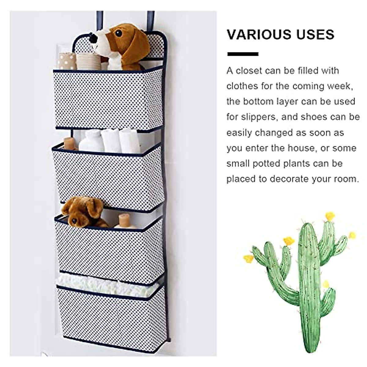 BluOcnMkt 4-Shelf Hanging Closet Organizer Door Hanging Shoe Organizer for Storing Shoes, Cosmetics, Stationery, Sundrie (Blue Dot)