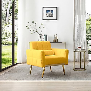 Penifun Teddy Accent Modern Side Gold Legs & Waist Pillow, Single Sofa Couch Armchair Reading Chairs for Living Waiting Room Bedroom Yellow