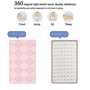 Damask Themed Fitted Crib Sheet,Standard Crib Mattress Fitted Sheet Soft & Stretchy Fitted Crib Sheet - Baby Sheet for Boys Girls,28“ x52“,Peach Pink