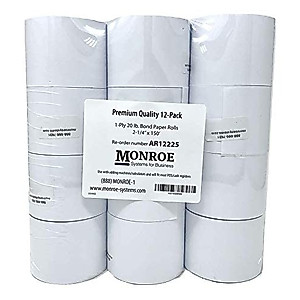Monroe Systems for Business Single Ply Bond Paper Rolls, Top of the Line, 20 lb.