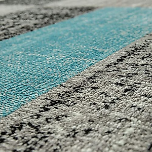 Paco Home Designer Area Rug Modern Checked Pattern Mottled in Light Blue Grey White, Size: 2' x 3'3"