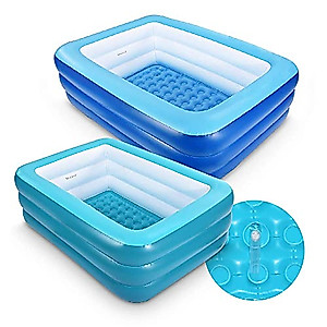 Inflatable Pools, Kiddie Pools, Inflatable Family Swim Play Center Pool with Soft Floor, 82" & 59" Durable Swimming Pool, Summer Water Fun for Garden or Backyard or Indoor (82Blue&59Green)