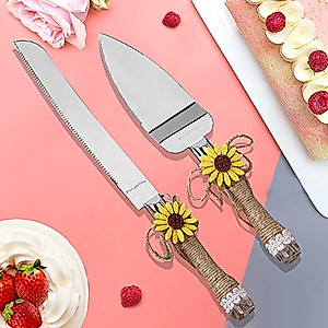 Barelove Professional Wedding Cake Knife & Server Set, Stainless Steel Rustic Cakes Bread Cutter Serving with Sunflower Decor, Ideal for Anniversary Engagement Birthday Party Gift