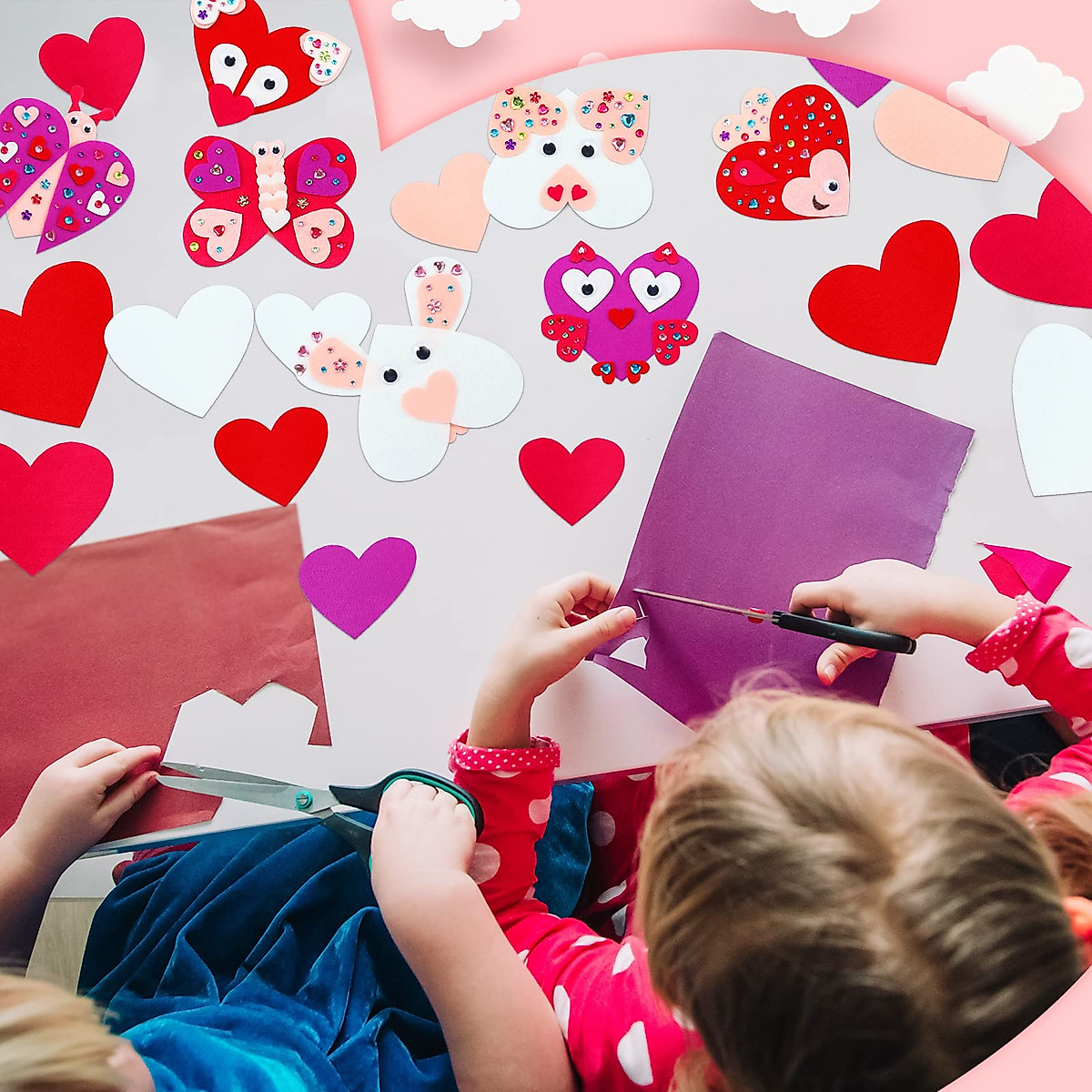 560 Pieces Valentine's Day DIY Craft Kit Felt Heart Animals Art Craft Set with Googly Eyes Gem Sticker for Kid Valentines Game Activity Party Supplies