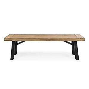 Christopher Knight Home Bettina Outdoor Acacia Wood Dining Bench with Brushed Mahogany Legs, Brushed Grey / Brushed Mahogany