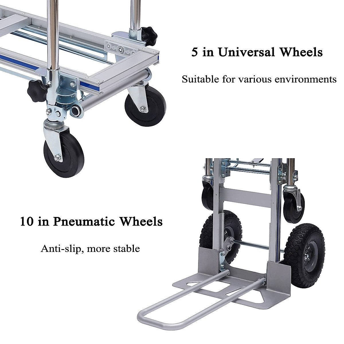 Convertible Hand Truck, 3-in-1 Industrial Aluminum Heavy Duty Dolly Cart, 700 lbs Capacity (3 Positions, 53" High)
