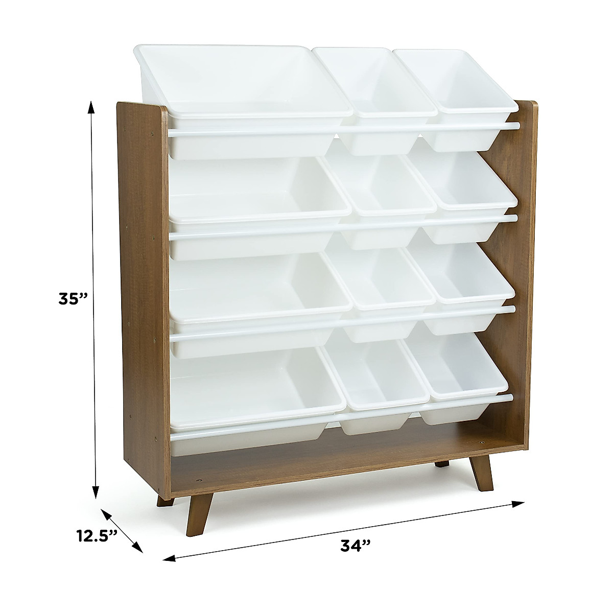 Humble Crew 12-Bin Toy Storage Mid-Century Organizer, Wood/White