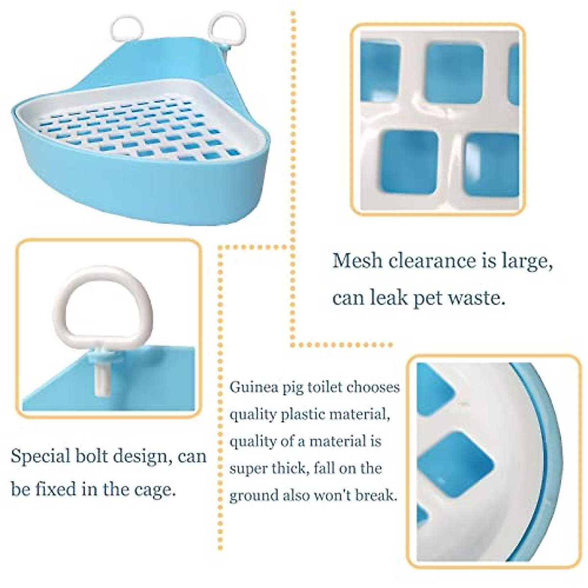 Hamiledyi Guinea Pig Potty Trainer Corner, Small Animals Triangle Plastic Litter Box, Bedding Litter Box Pee Pan Tray Toilet for Hamster Gerbil Bunny Ferret Chinchilla Hedgehog (Blue)