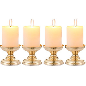 4 Pcs Gold Metal Pillar Candle Holders, Wedding Centerpieces Candlestick Holders for 3" Candles Stand Decoration Ideal for Weddings, Special Events, Parties