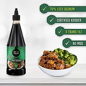 Best Of Thailand Premium Lite Soy Sauce Low Sodium | 2 Bottles of Lite Soy Sauce 23.65oz Real Authentic Asian-Brewed Marinade for Marinating Fish, Meat & Roasted Vegetables | 75% Less sodium