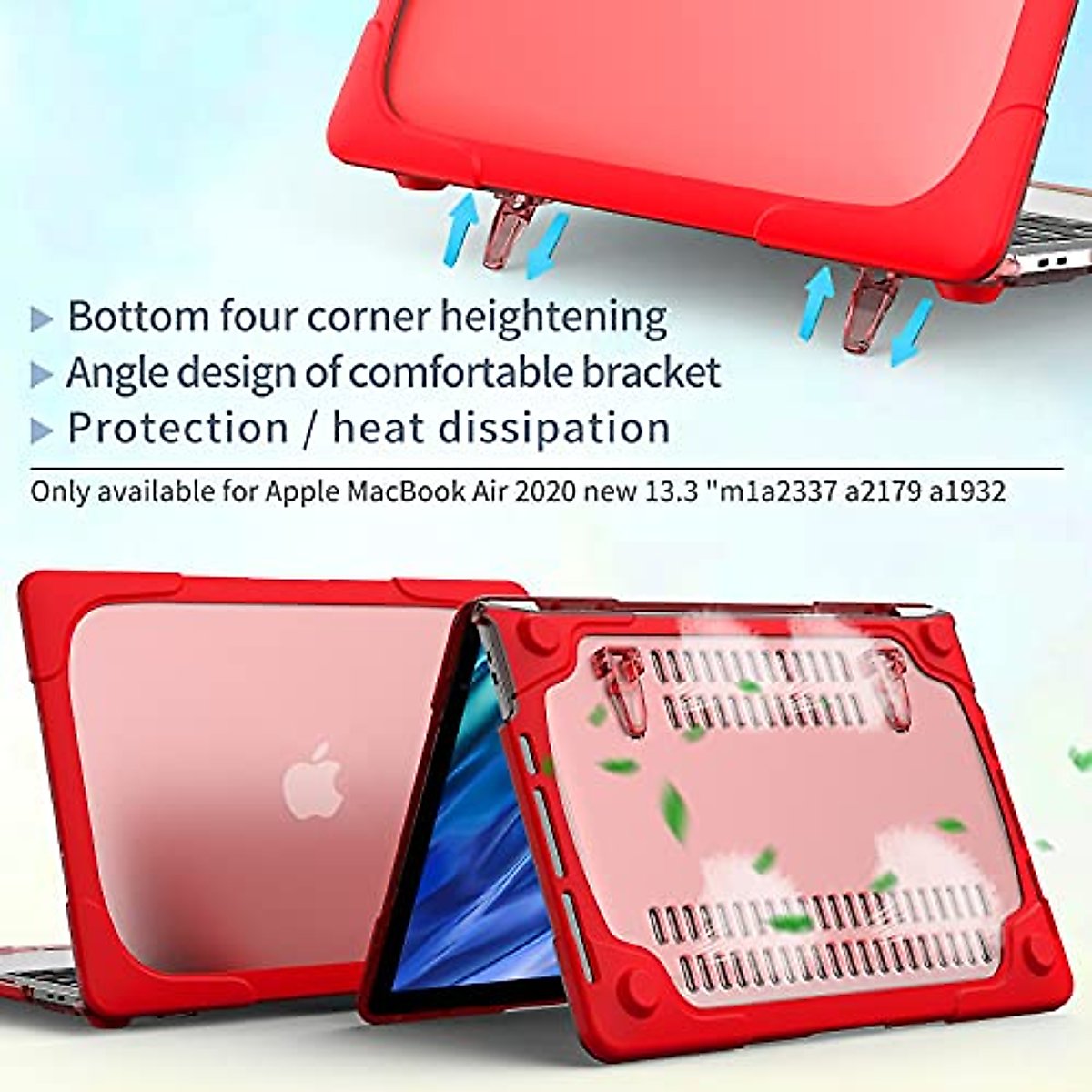 CISSOOK Shockproof Case for MacBook Pro 13 Inch 2023 2022 2021 2020 M2 M1 A2338 A2289 A2251 Model, Heavy Duty Hard Shell Case Dual Layer Cover with Fold Kickstand for MacBook Pro 13 - Red